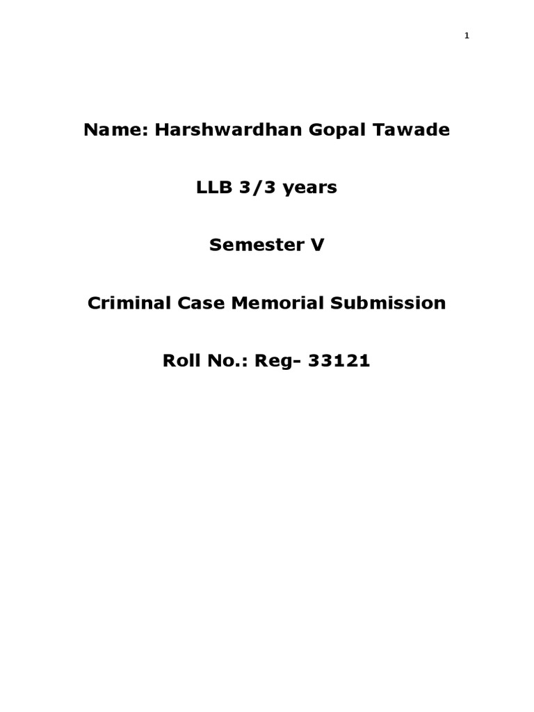 Criminal Memorial Submission | PDF | Crimes | Crime & Violence