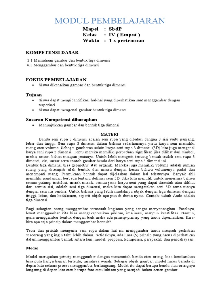 Modul SBDP 2 (SMSTR 1) | PDF | Metode & Bahan Ajar | Seni
