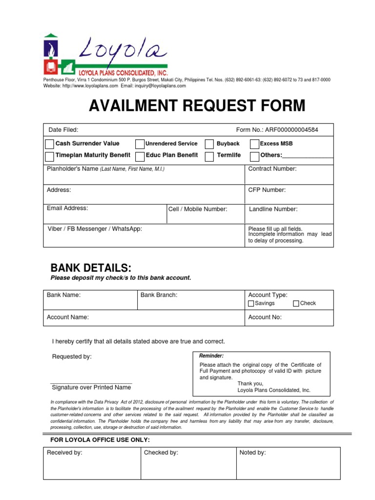 Availment Request Form: Bank Details | PDF | Computing | Information ...