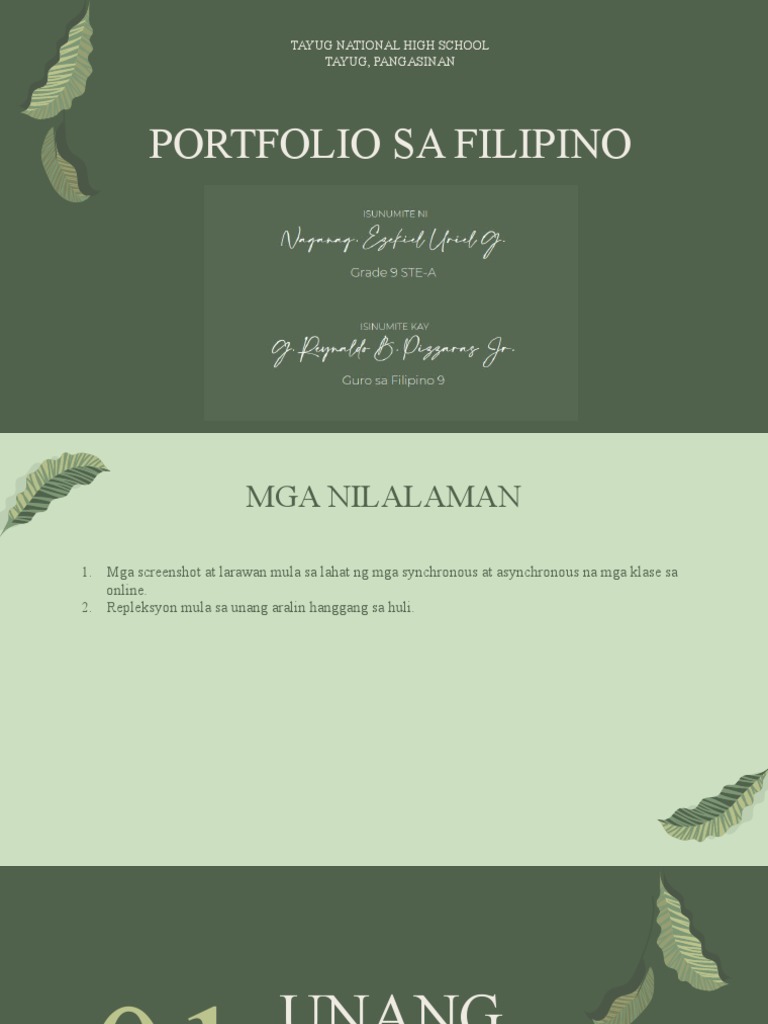Portfolio Sa Filipino: Tayug National High School Tayug, Pangasinan | PDF