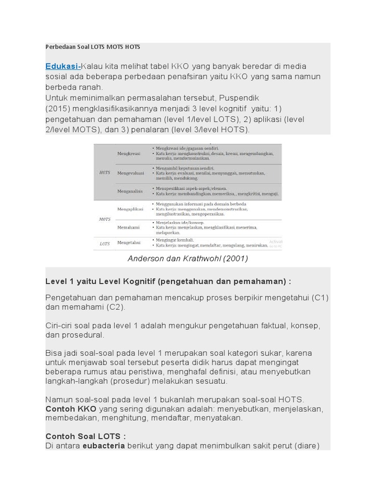 Perbedaan Soal LOTS MOTS HOTS | PDF