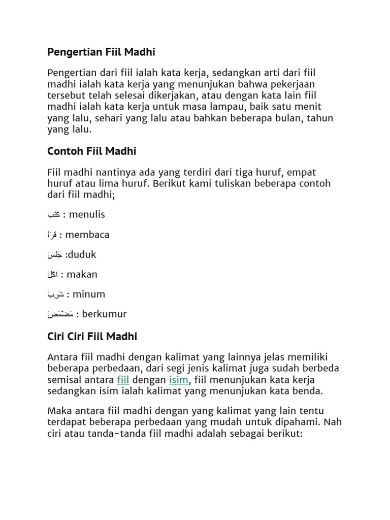 Pengertian Fiil Madhi | PDF | Seni & Disiplin Bahasa