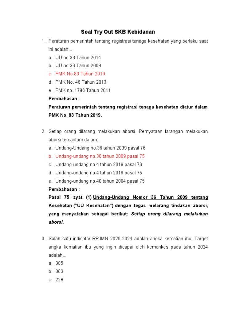 Soal Try Out SKB Kebidanan TERBARU | PDF | Sains & Matematika