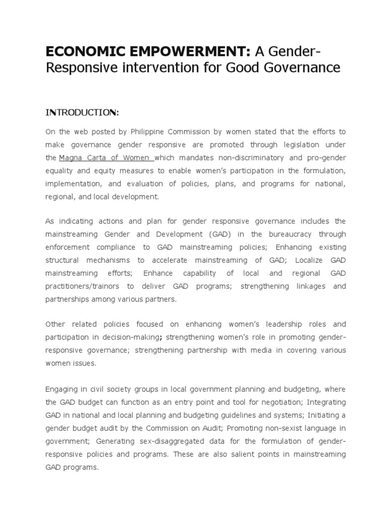 Gender Equality Reaction Paper | PDF | Governance | Gender