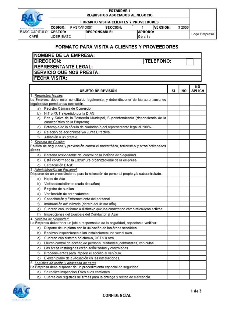 Formato Visita Clientes y Proveedores | PDF | Logística | Business