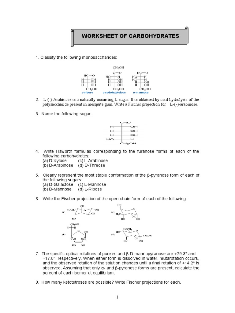 Worksheet of Carbohydrates | PDF | Carbohydrates | Glucose