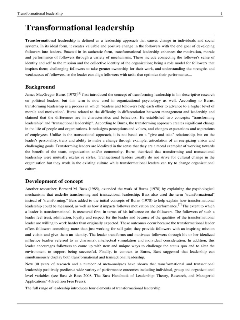 Transformational Leadership | PDF