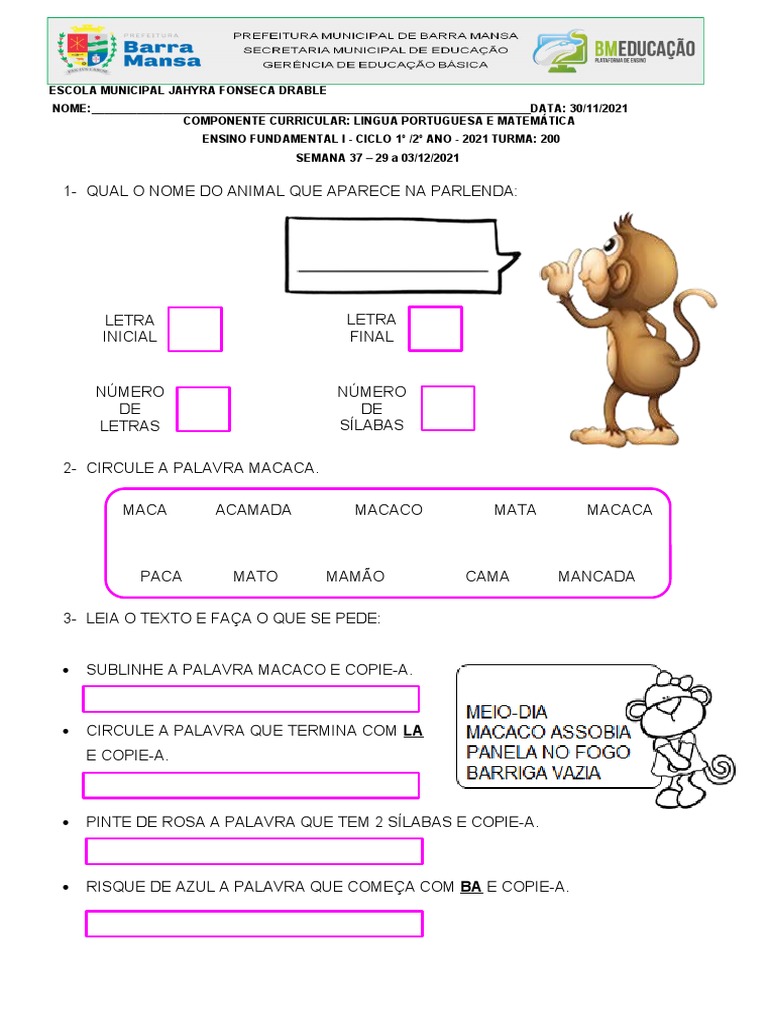 Sequência Didática Macaca Sofia | PDF
