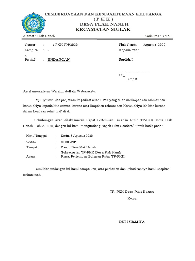 Surat Undangan PKK | PDF