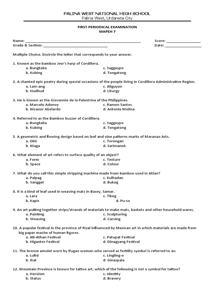 First Grading Exam 16-17 - For Merge | PDF | Physical Fitness | Adolescence
