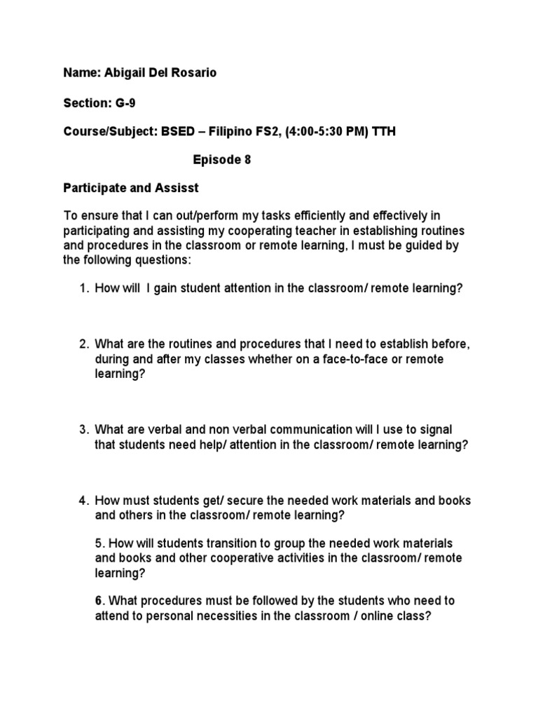 Episode 8 FS2 | PDF | Distance Education | Classroom