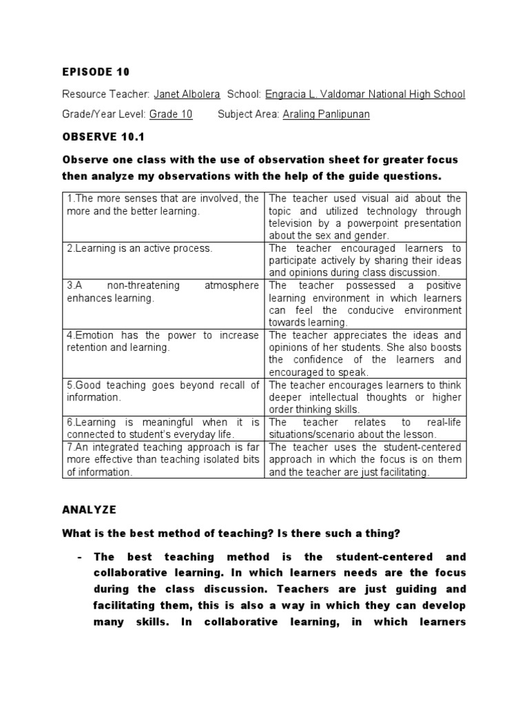 Episode 10-FS 1 | PDF | Learning | Teachers