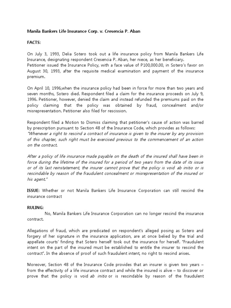 Incontestability Clause - The Policy Cases | PDF | Insurance ...