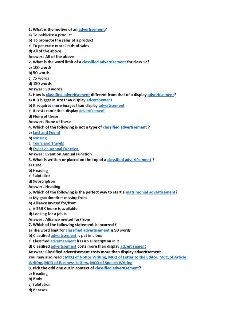 Advertisement MCQ | PDF | Advertising | Employment