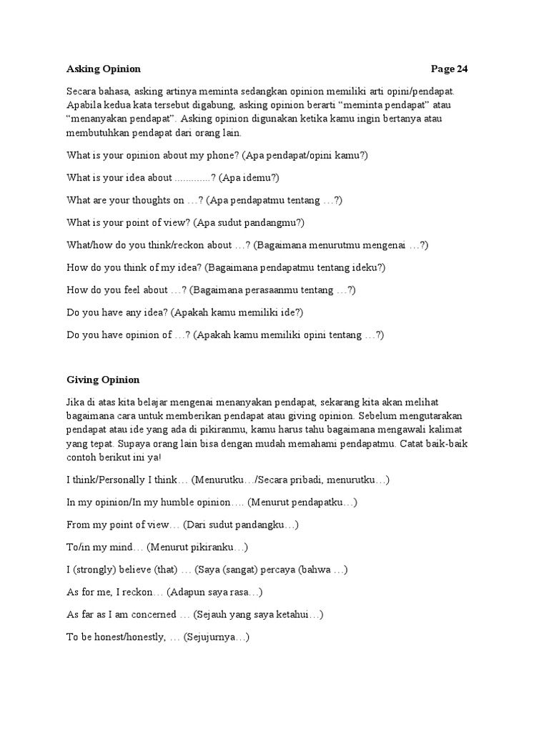 Panduan Menanyakan & Memberi Pendapat | PDF