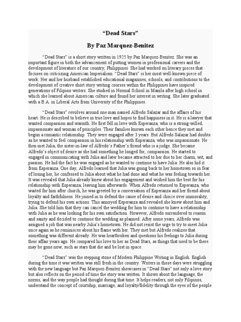 Analysis of "Dead Stars" by Paz Marquez-Benitez | PDF
