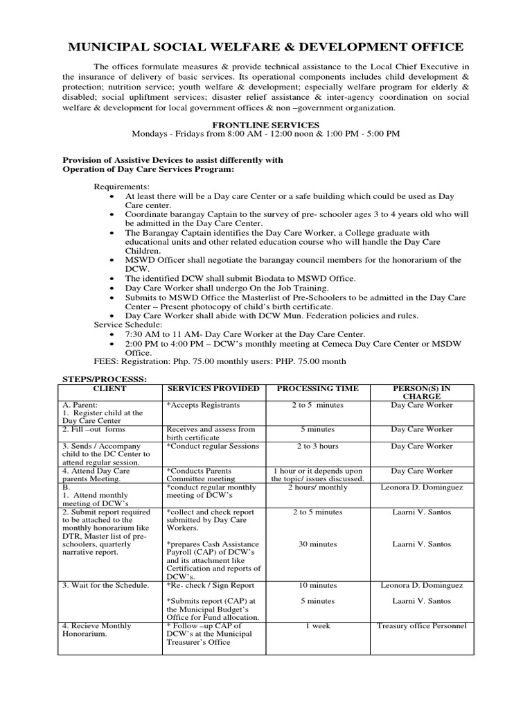 MSWD Operation of Day Care Services Program | PDF | Child Care ...