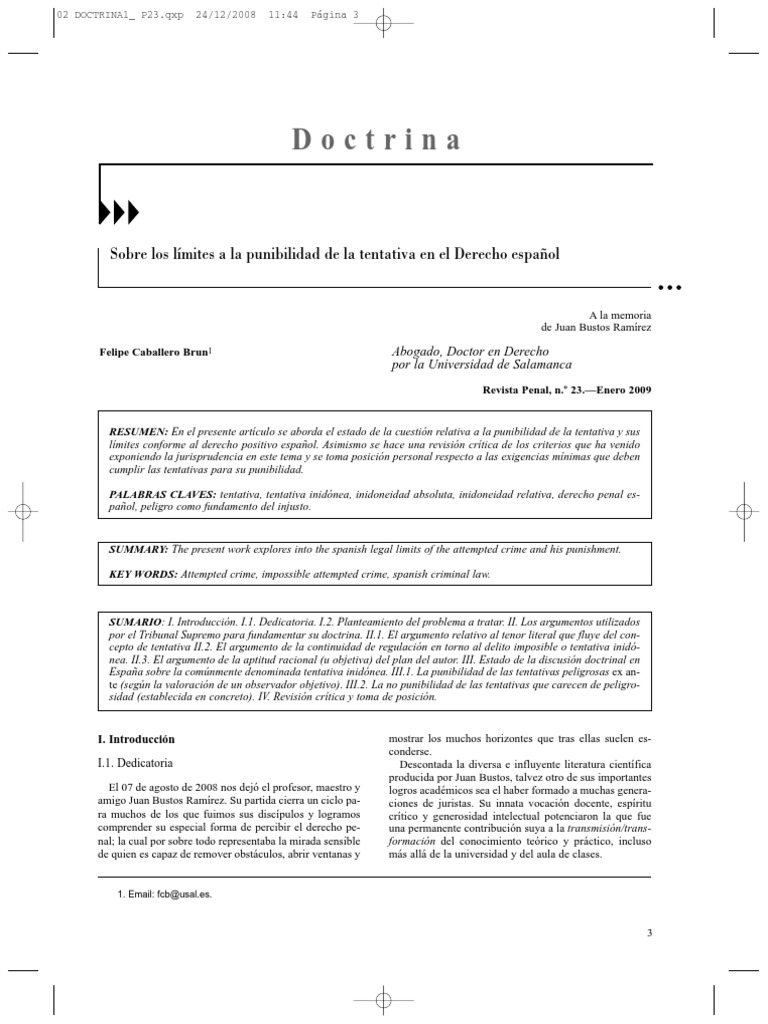 Caballero Brun Sobre Los Límites A La Punición de La Tentativa | PDF ...