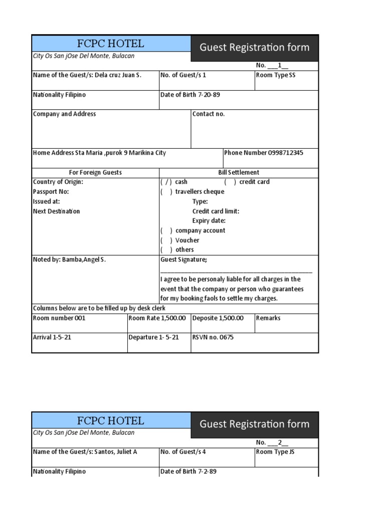 Guest Registration Form | PDF | Credit Card | Service Industries