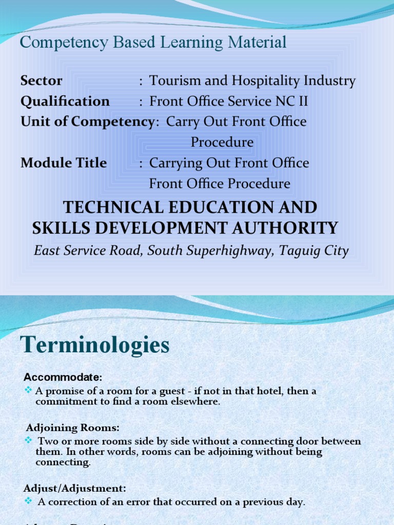 Front Office Terminology Guide | PDF | Hotel