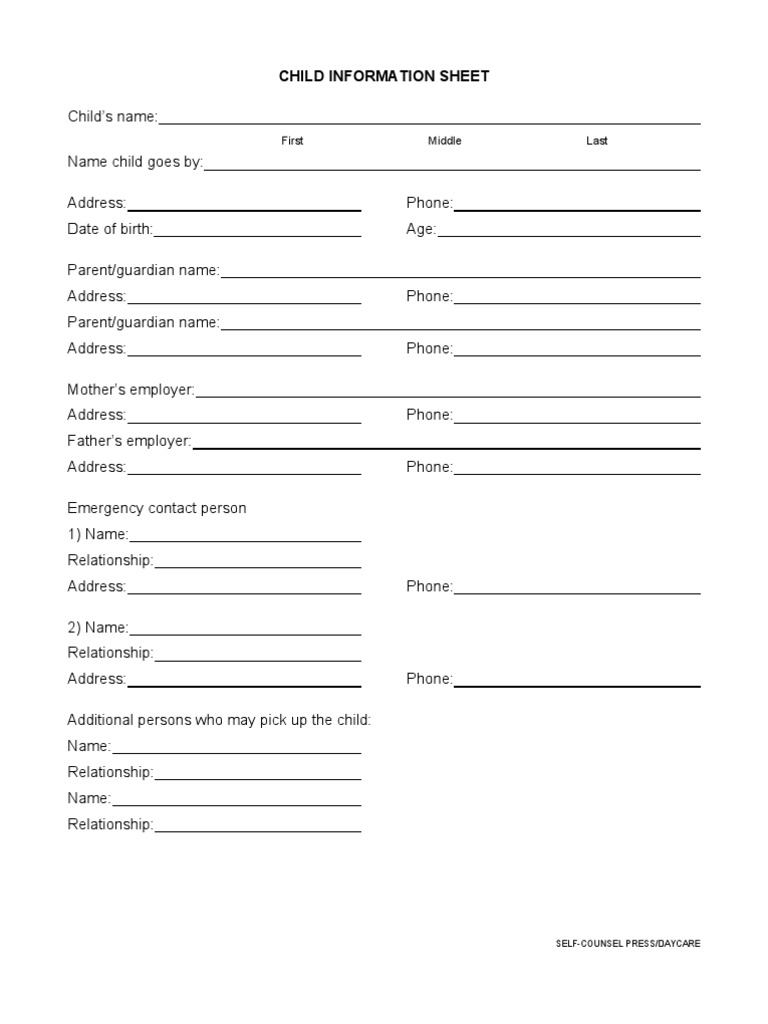 Child Information Sheet | PDF