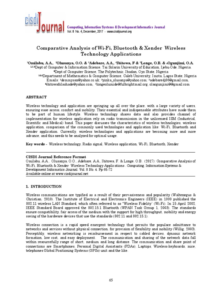 Comparative Analysis of Wi-Fi, Bluetooth % Xender Wireless Technology Applications | PDF | Wi Fi ...