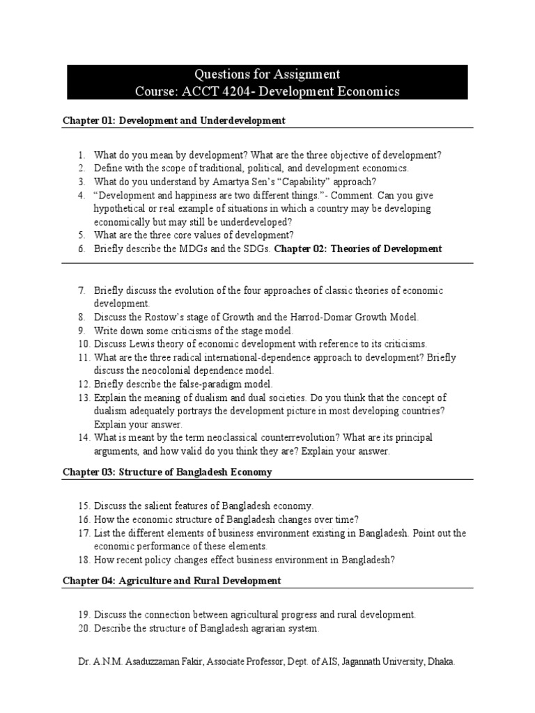 Development Economics Questions For Assignment | PDF | Development ...