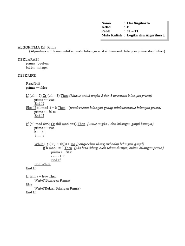 Algoritma Bilangan Prima | PDF