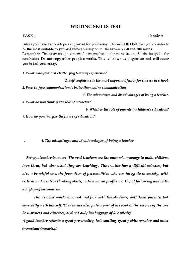 Writing Skills Test | PDF | Teachers | Essays