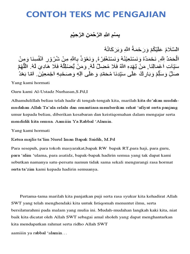 Teks MC Pengajian | PDF