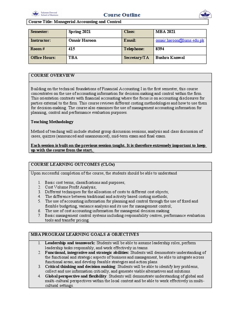 MAC Course Outline | PDF | Test (Assessment) | Decision Making