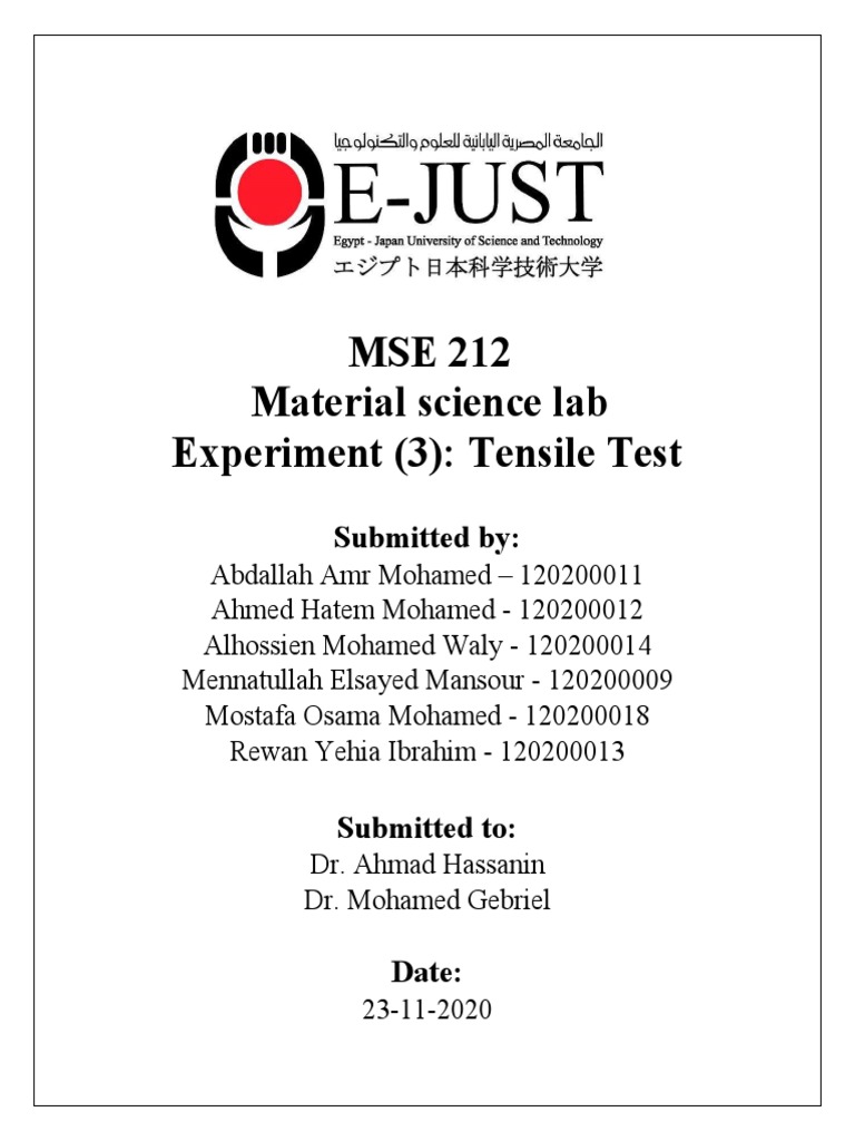 MSE 212 Material Science Lab Experiment (3) : Tensile Test: Submitted ...