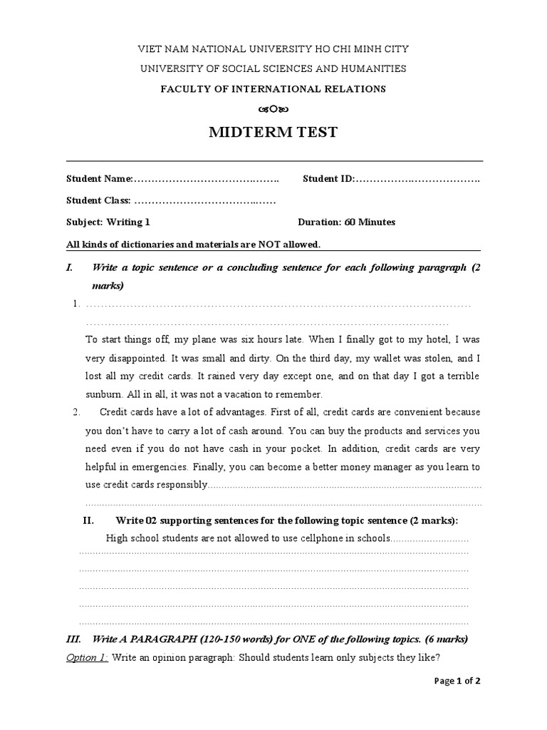 Midterm Writing Test for Students | PDF | Career & Growth | Finance ...