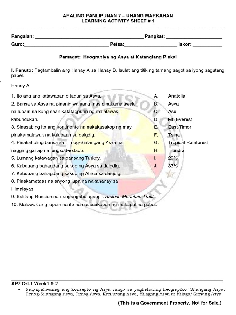 Ap 7 Q1 Las 1 Week 1 2 | PDF