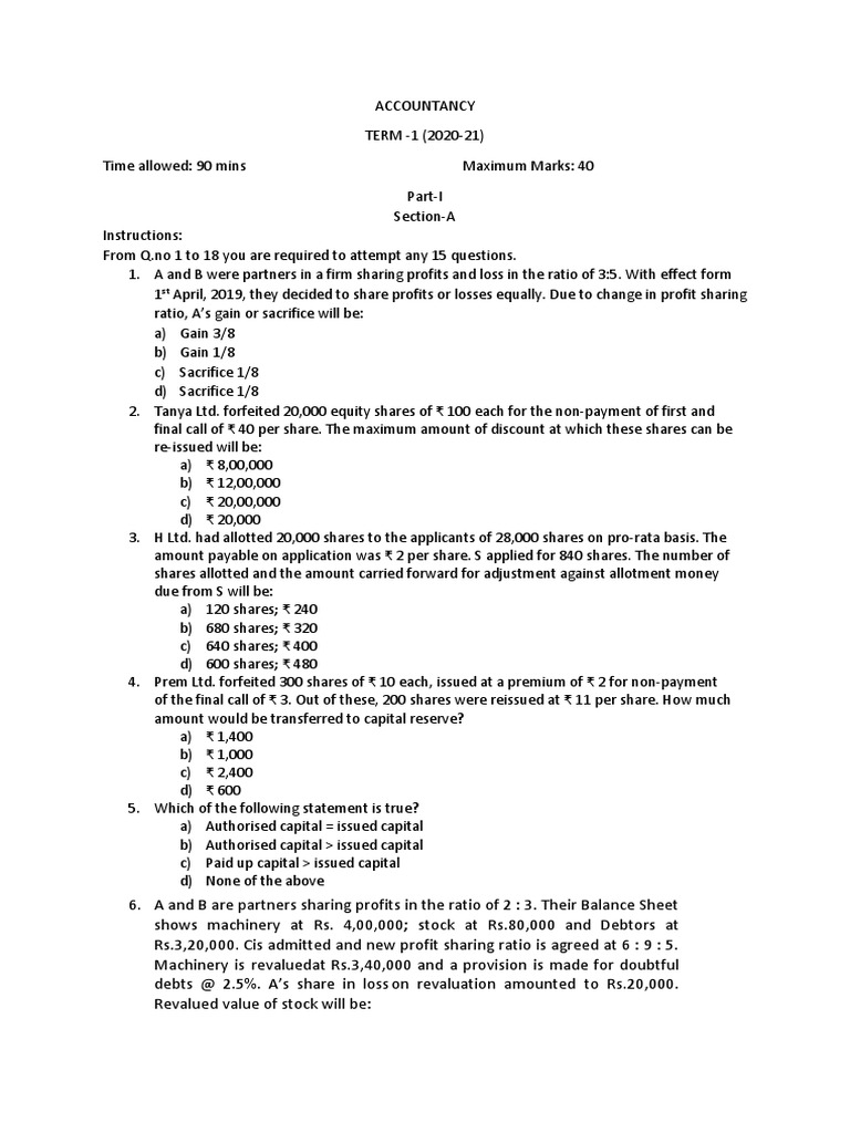 2021 QP.3 Cbse Patter | PDF | Debits And Credits | Balance Sheet