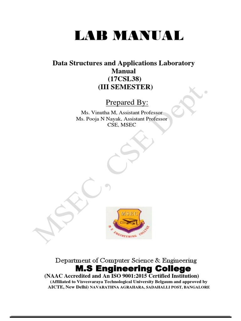 Lab Manual: Data Structures and Applications Laboratory Manual (17CSL38) (Iii Semester ...