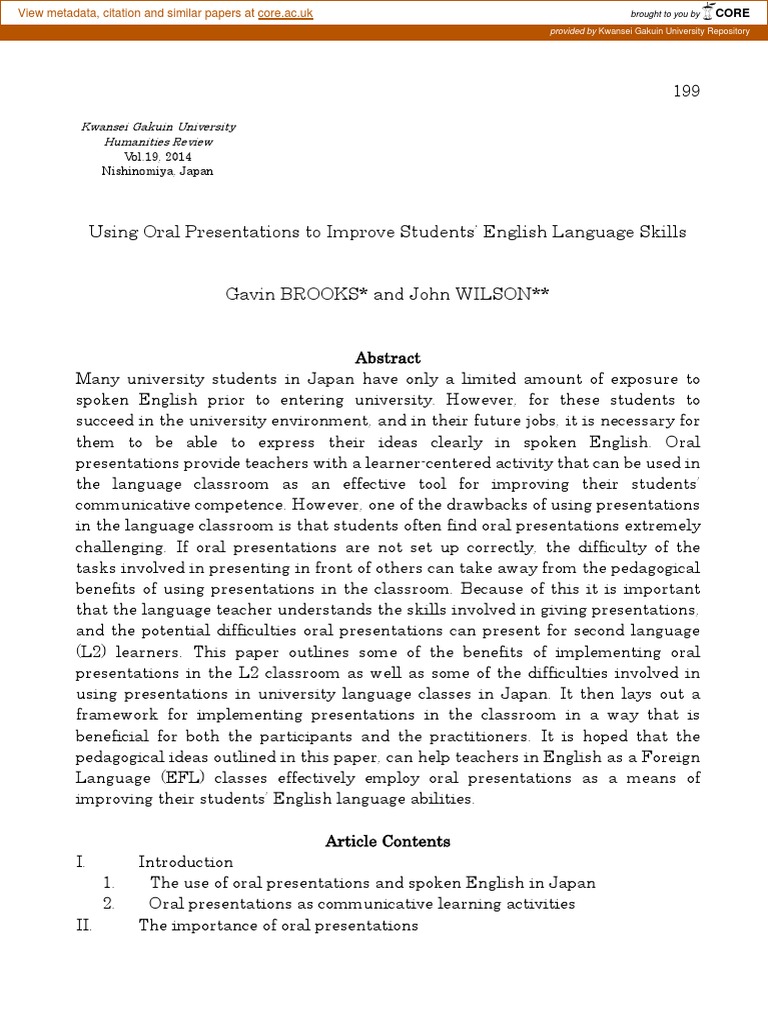 Using Oral Presentations To Improve Students' English Language Skills ...