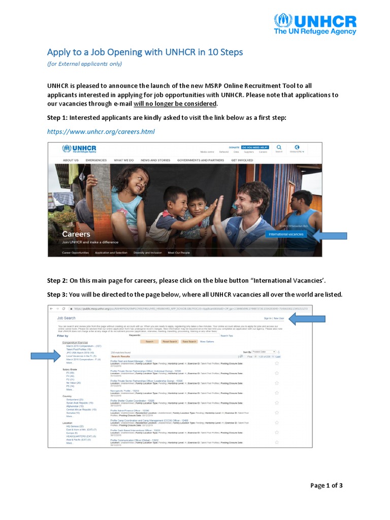 Application Guidelines To UNHCR Job Opening | PDF | Recruitment ...