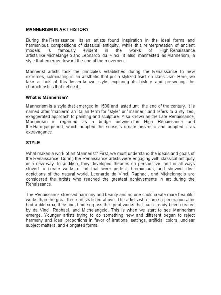 Mannerism in Art History | PDF | Renaissance | The Arts