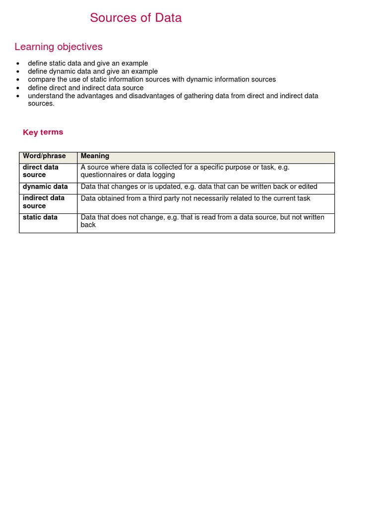Sources of Data: Learning Objectives | PDF | Census | Data