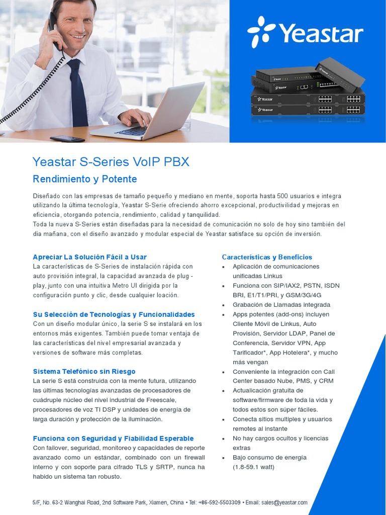 Yeastar S-Series VoIP PBX Datasheet Es | PDF | Arquitectura de ...