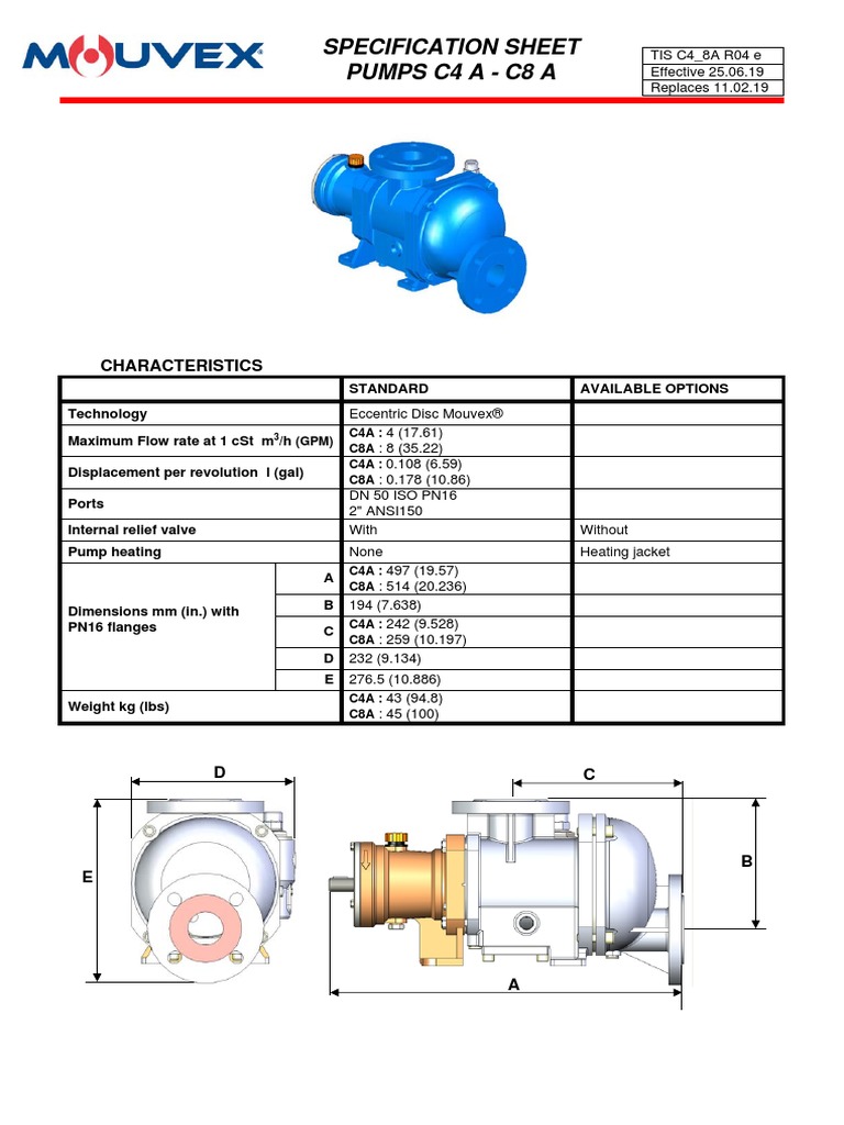 Specification Sheet Pumps C4 A - C8 A: Characteristics | PDF | Pump | Steel