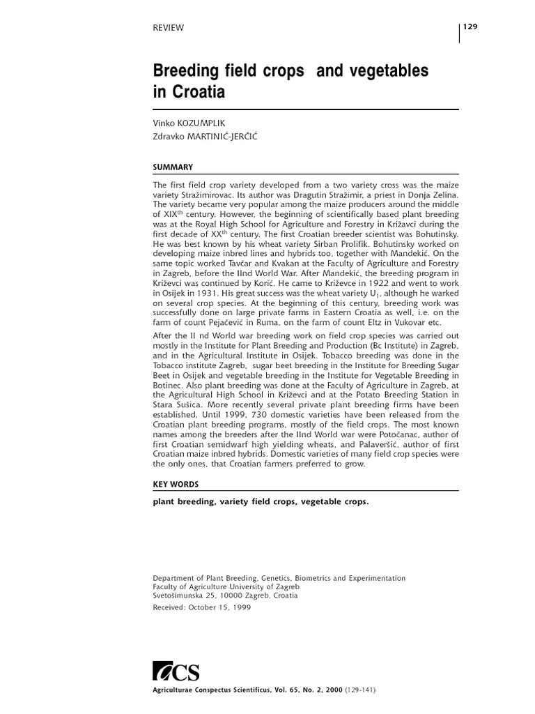 Breeding Field Crops and Vegetables in Croatia: Review | PDF | Plant ...