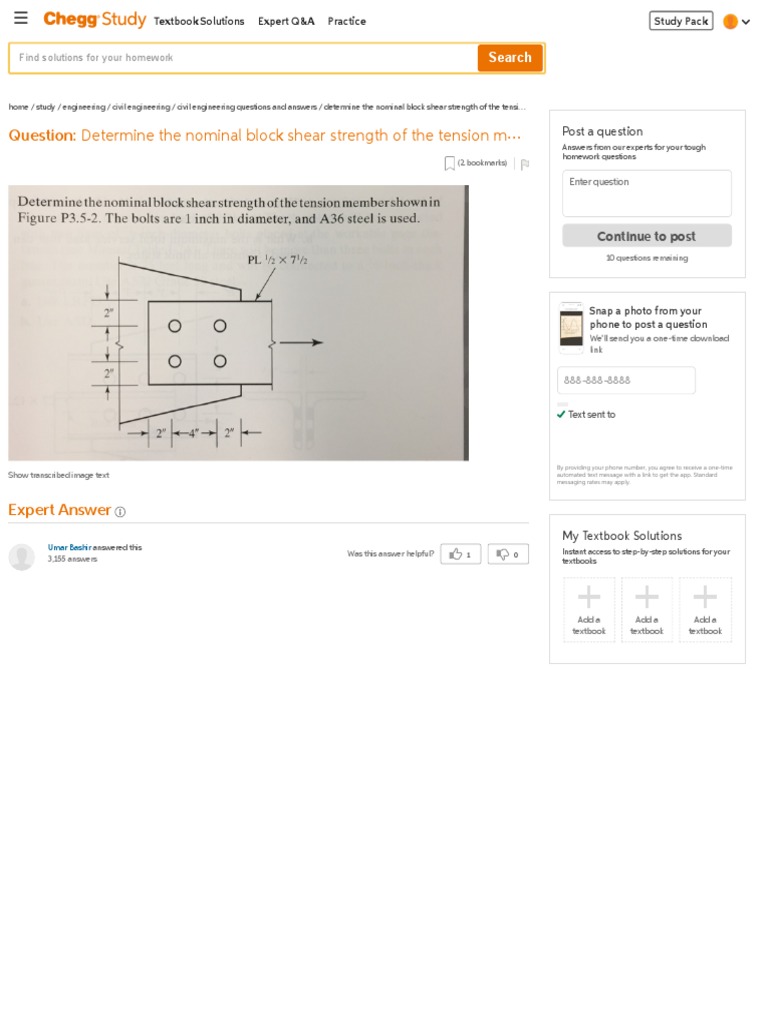 Question: Determine The Nominal Block Shear Strength of The Tension M ...