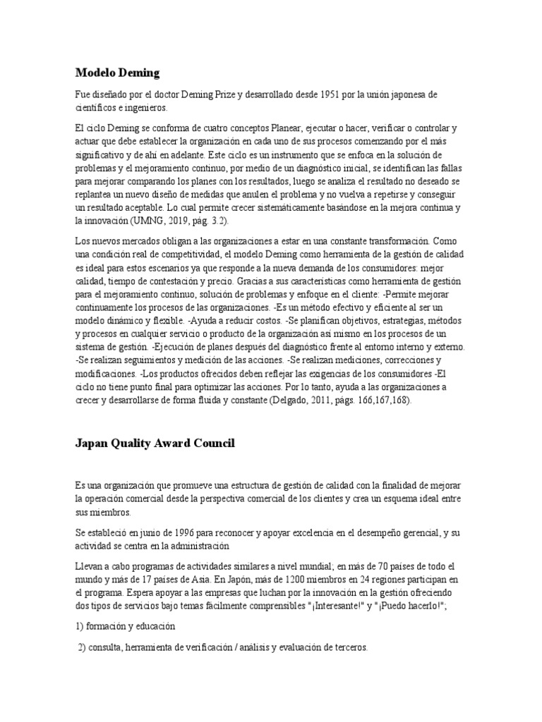 Modelo Deming: Gestión de Calidad Efectiva | PDF | Calidad (comercial ...