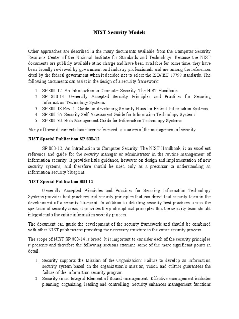 NIST Security Models: NIST Special Publication SP 800-12 | PDF ...