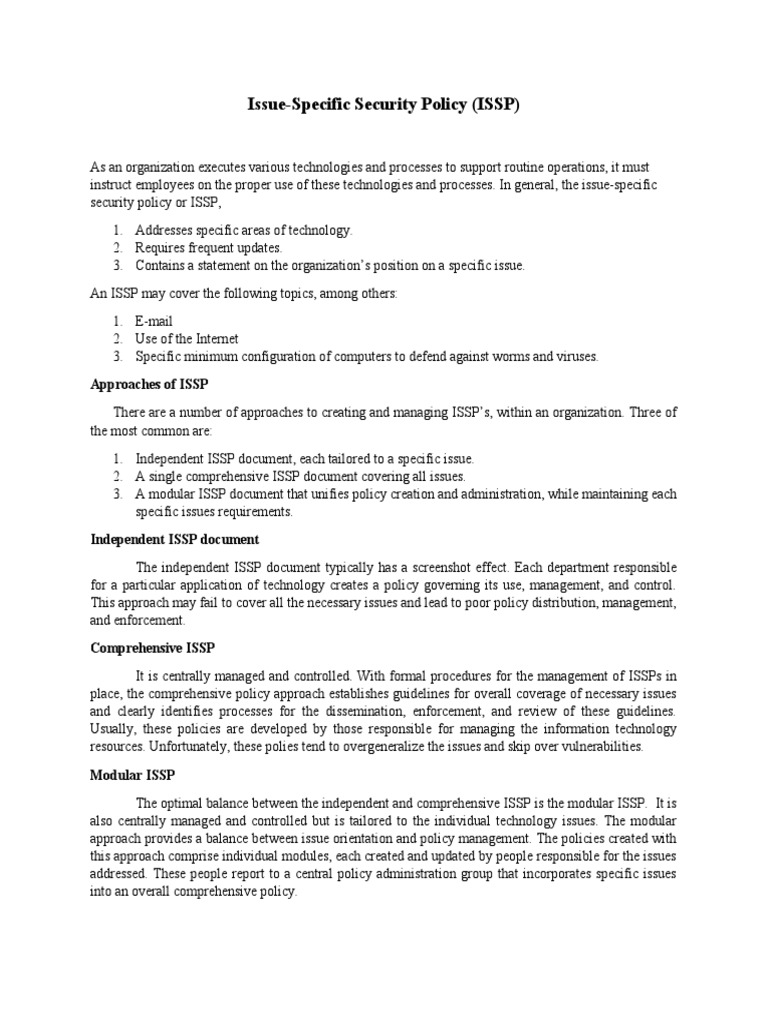 Issue Specific Security Policy | PDF | Policy | Intellectual Property