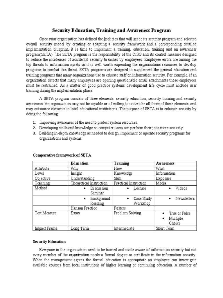 Security Education, Training and Awareness Program | PDF | Information ...