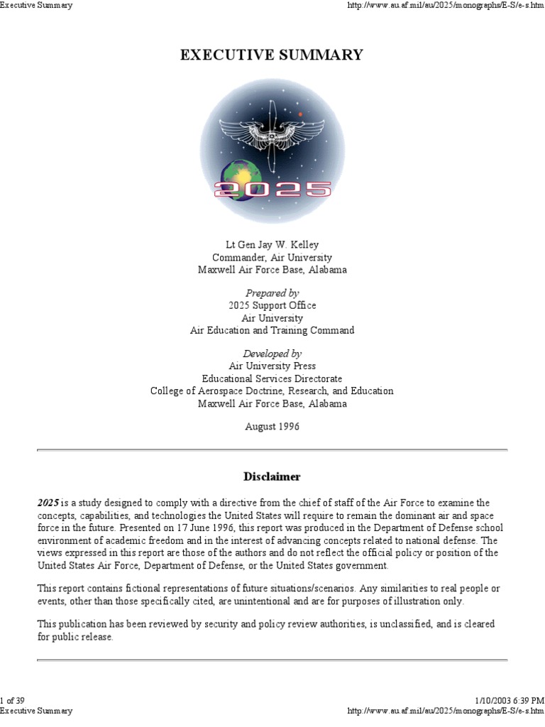 Executive Summary Long | PDF | United States Air Force | National Security