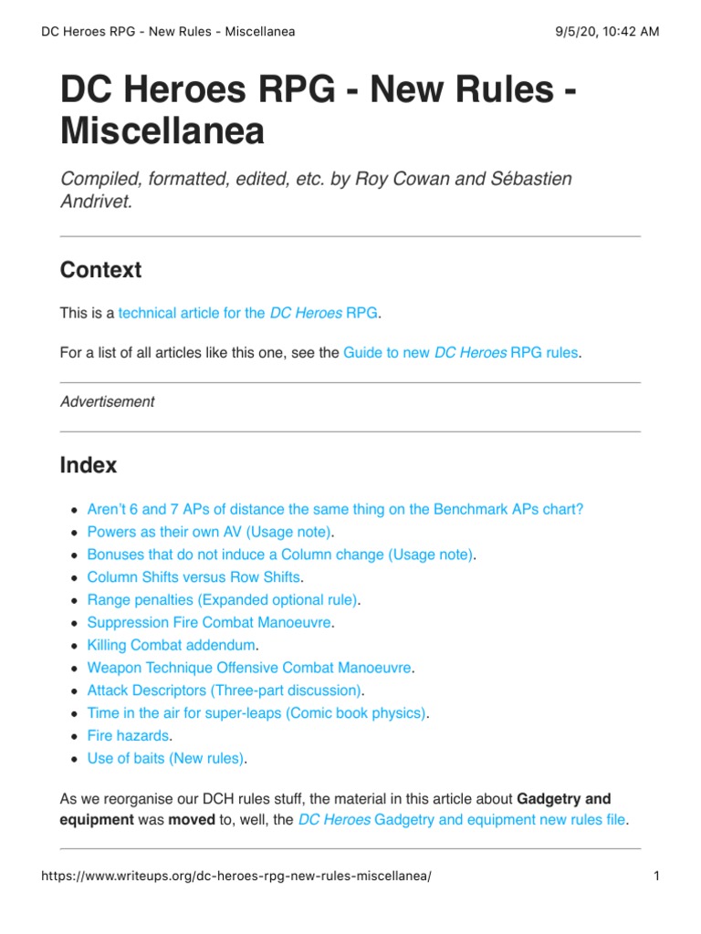 Writeups New Rules Miscellaneous For DC Heroes | PDF | Trapping ...